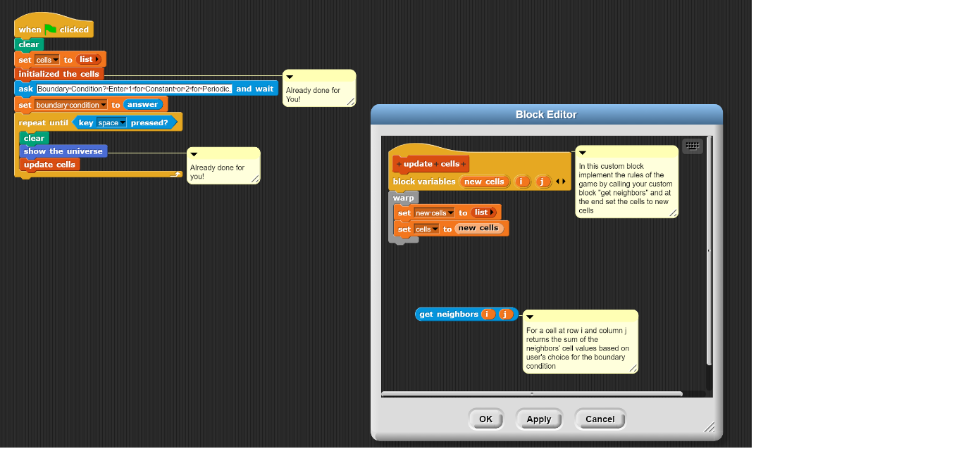 Solved create a Snap! Program that will play Conway’s Game | Chegg.com