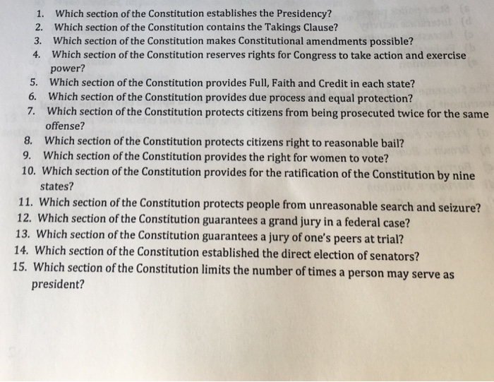 Solved Which section of the Constitution establishes the | Chegg.com