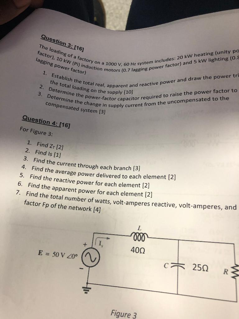 Question 3:[16] The loading of [16] factor), 10 kW | Chegg.com