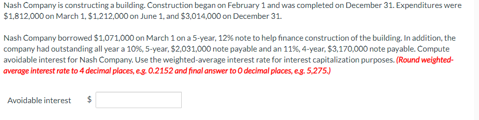 Solved Nash Company is constructing a building. Construction | Chegg.com