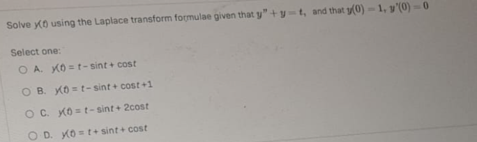 Solved Solve y(t) using the Laplace transform formulae given | Chegg.com