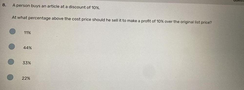 Solved 8. A person buys an article at a discount of 10%. At | Chegg.com