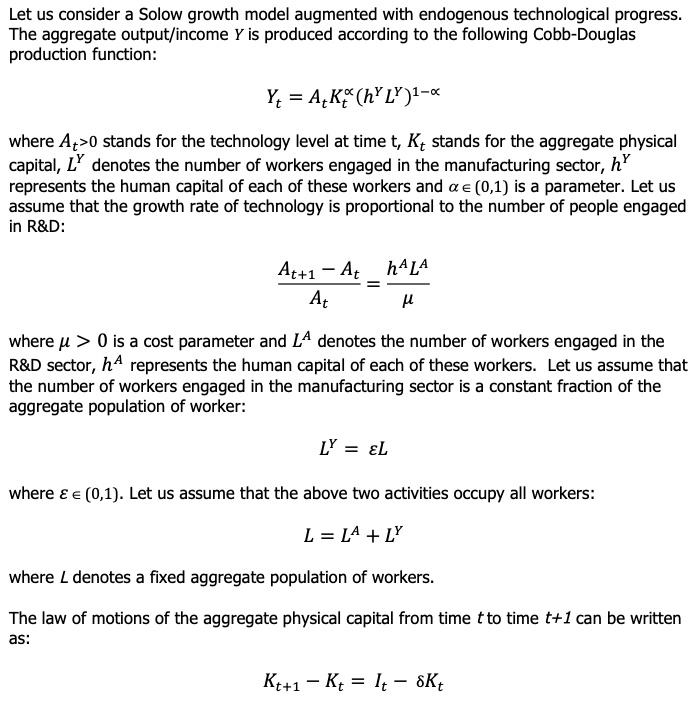 Let us consider a Solow growth model augmented with | Chegg.com