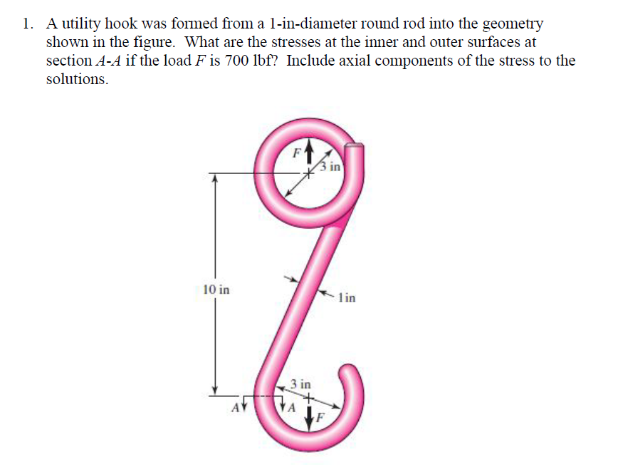 Solved 1. A utility hook was formed from a 1-in-diameter | Chegg.com