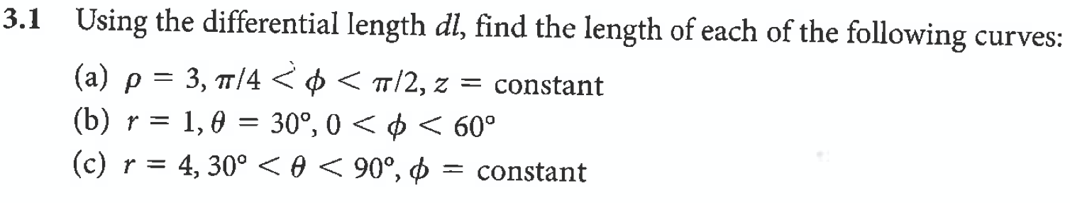 Solved 3.1 Using the differential length dl, find the length | Chegg.com