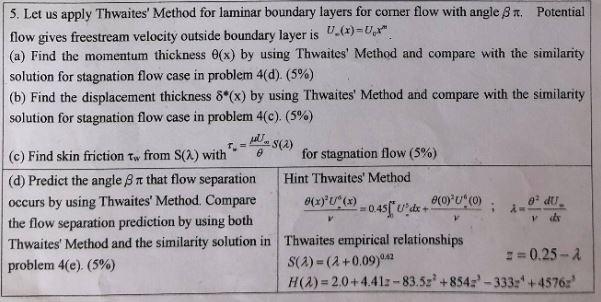 TE 5. Let us apply Thwaites' Method for laminar | Chegg.com