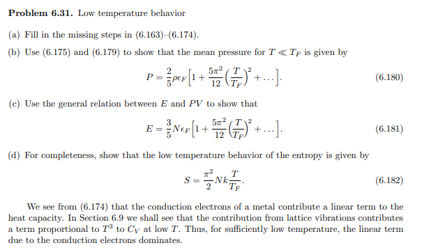 Solved Problem 6.31. ﻿Low temperature behavior(a) ﻿Fill in | Chegg.com