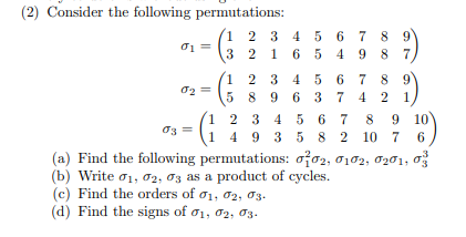 Solved (2) Consider the following permutations: | Chegg.com
