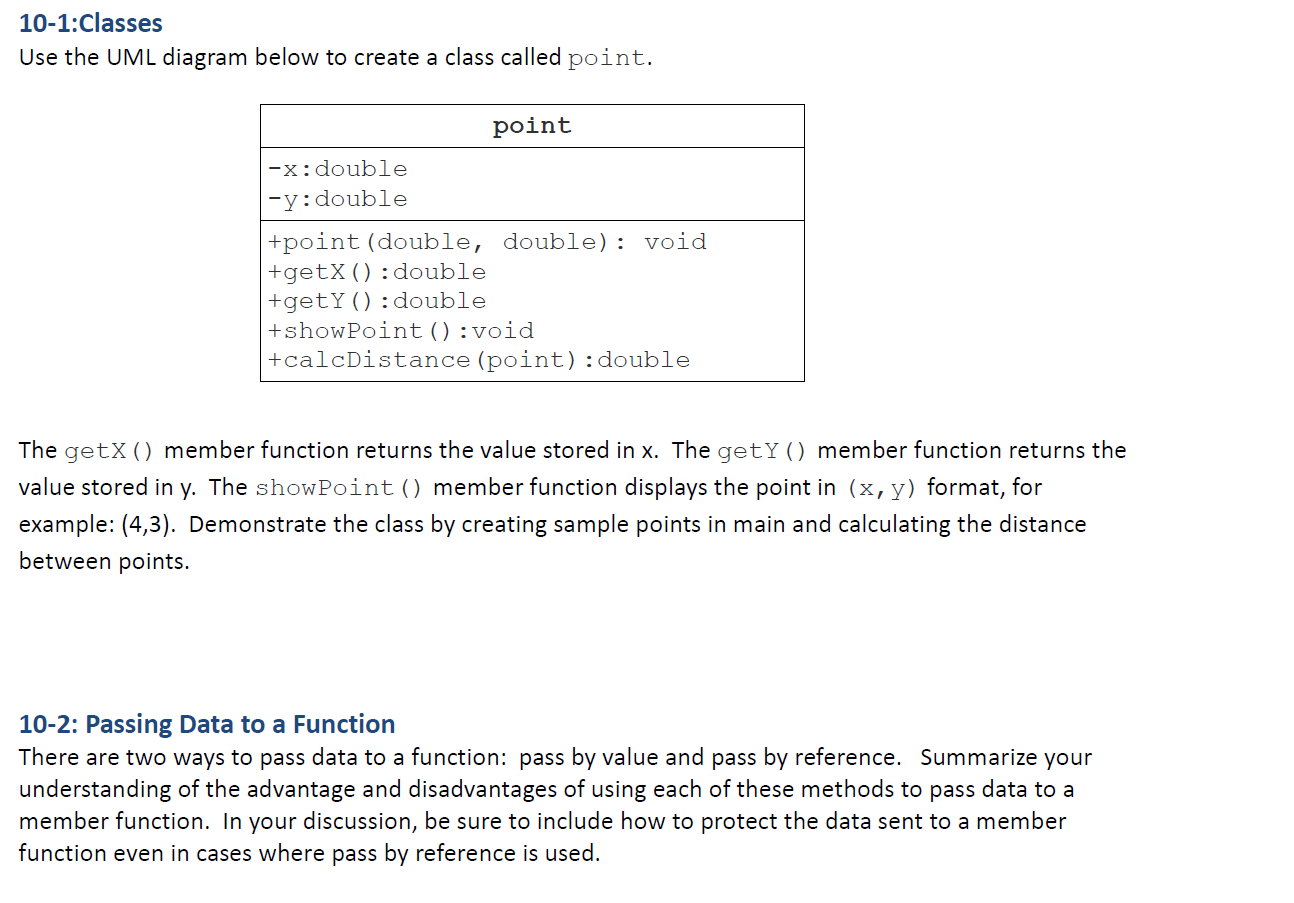 Solved 10-1:Classes Use the UML diagram below to create a | Chegg.com