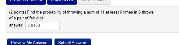 Solved ( 2 ﻿points) ﻿Find the probability of throwing a sum | Chegg.com