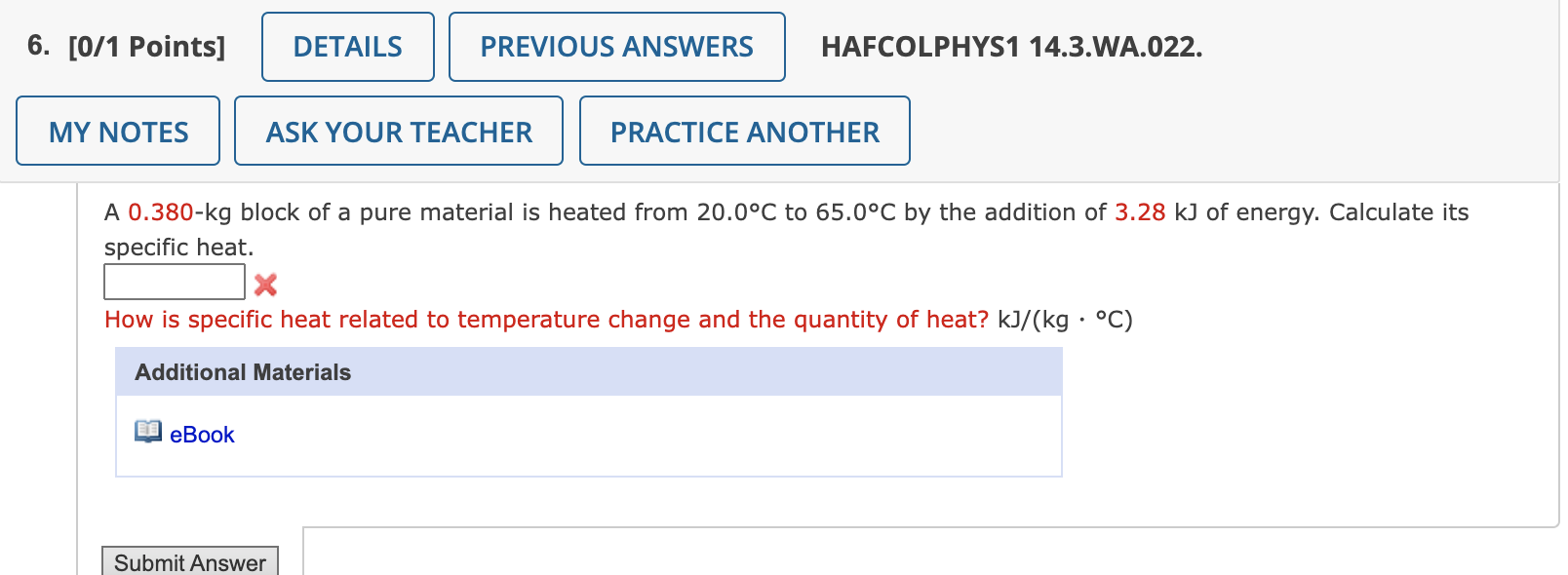 Solved 6. [0/1 Points] DETAILS PREVIOUS ANSWERS HAFCOLPHYS1 | Chegg.com