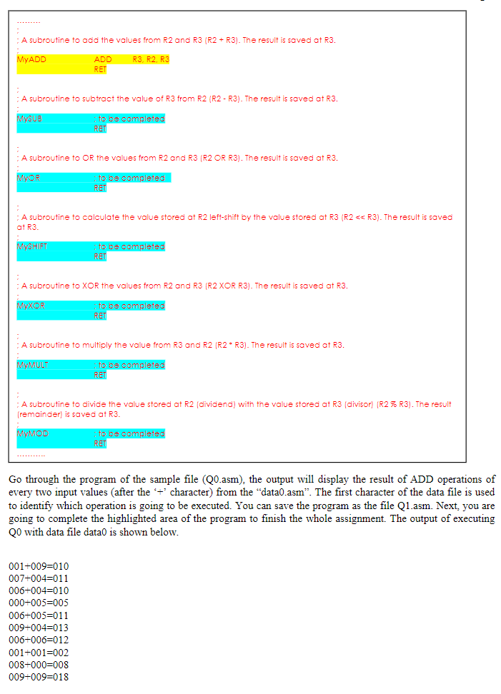 Solved A subroutine to add the volues from R2 and R3 (R2 + | Chegg.com