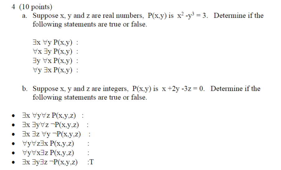 Solved 4 (10 points) a. Suppose x,y and z are real numbers, | Chegg.com