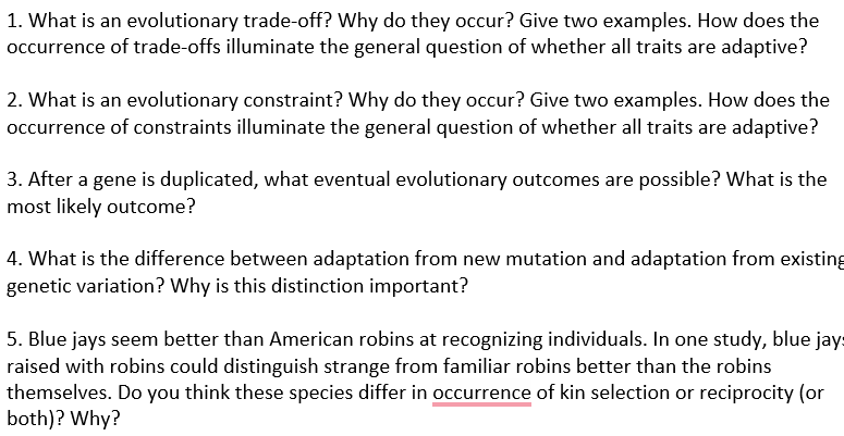 Solved 1. What is an evolutionary trade-off? Why do they | Chegg.com