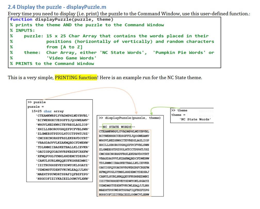 Solved 2.4 Display the puzzle - displayPuzzle.m Every time | Chegg.com