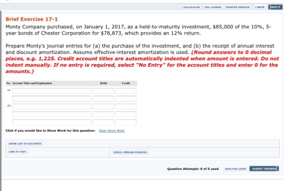 Solved Brief Exercise 17-1 Monty Company purchased, on | Chegg.com
