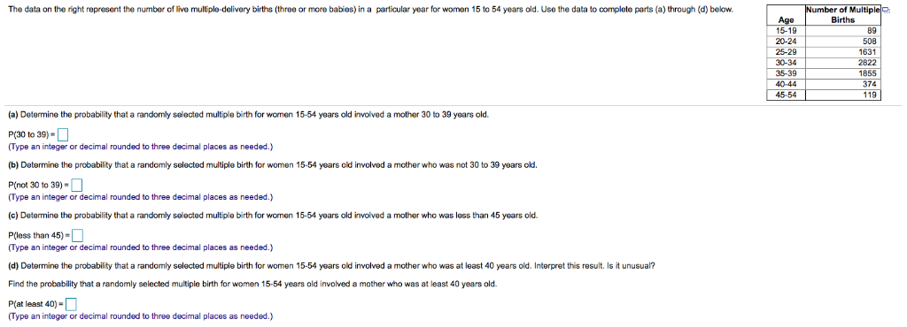 Solved The data on the right represent the number of live | Chegg.com