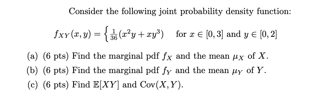 Solved Consider the following joint probability density | Chegg.com