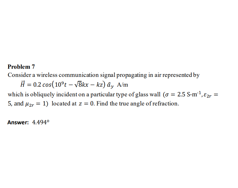 Solved Problem 7 Consider a wireless communication signal | Chegg.com