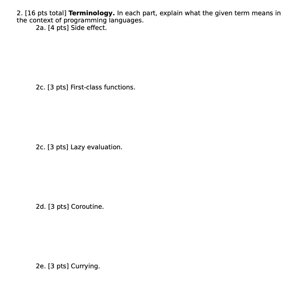 Solved 2. (16 pts total] Terminology. In each part, explain | Chegg.com