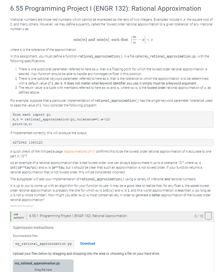 6.55 Programming Project I (ENGR 132): Rational | Chegg.com