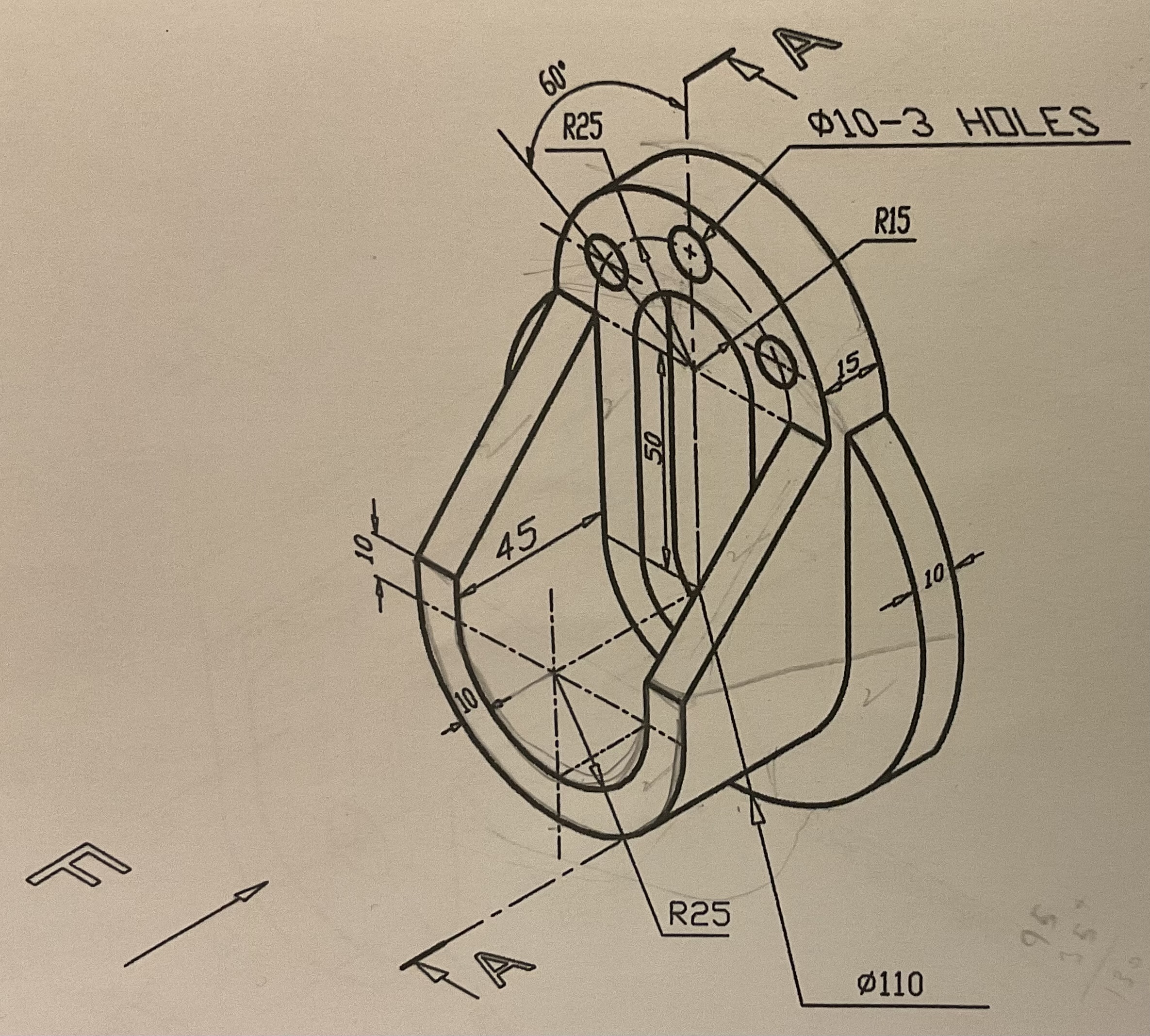 Solved Eronctse 3-15 Using third angle projection, draw the | Chegg.com