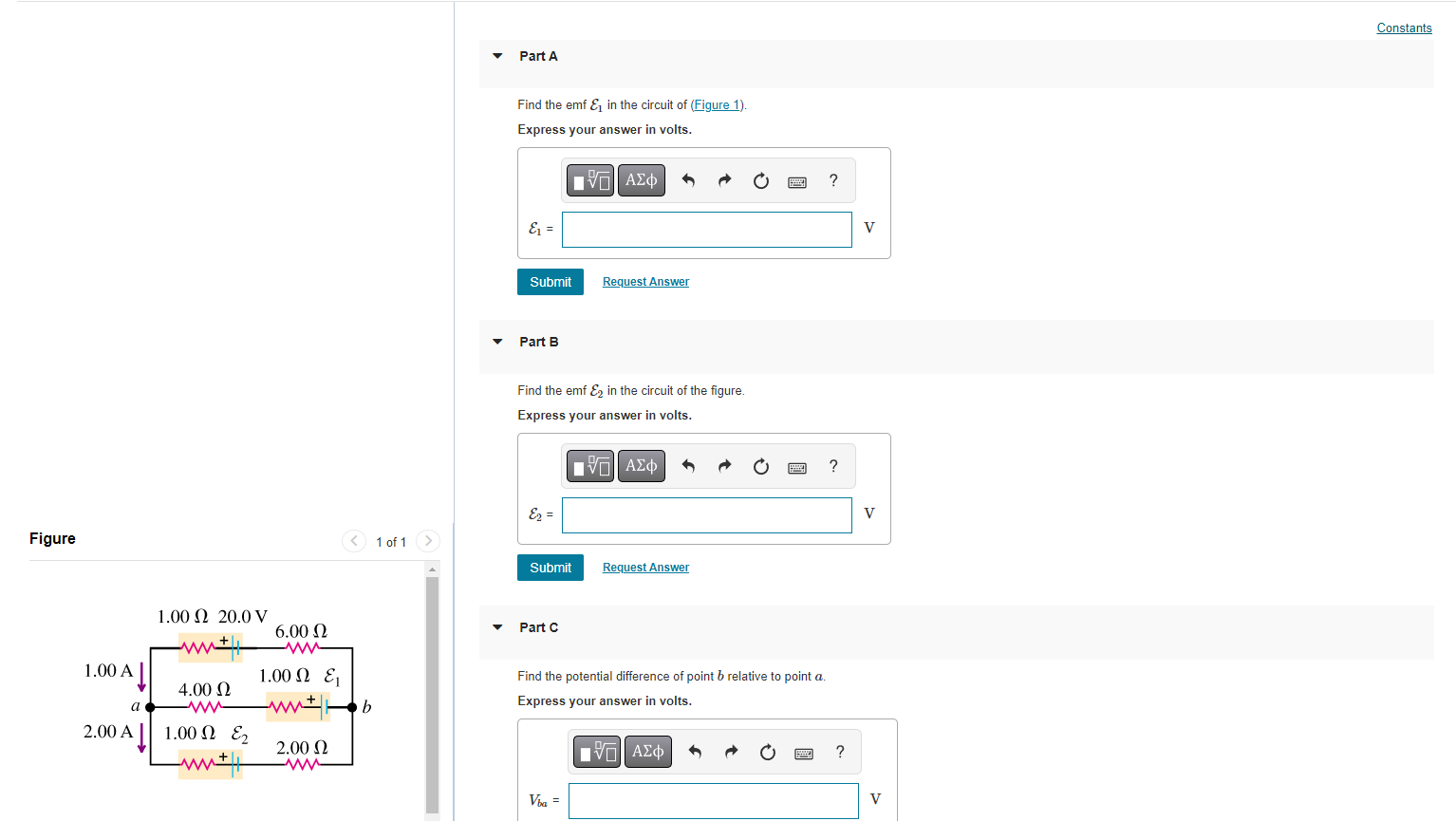 Solved Find the emf E1 in the circuit of (Figure 1). Express | Chegg.com
