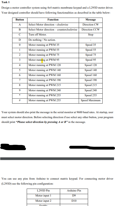 Solved Task 1 Design a motor controller system using 4x4 | Chegg.com