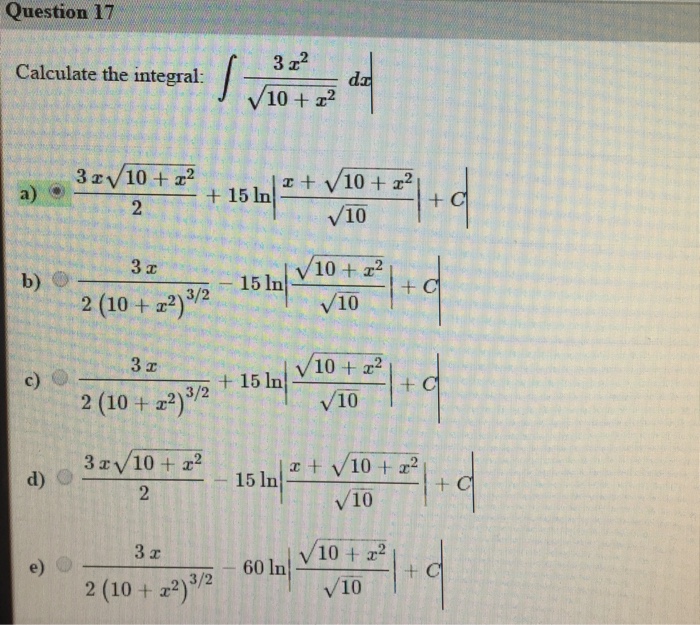 Solved Calculate the integral: integral 3x^2/Squareroot 10 + | Chegg.com
