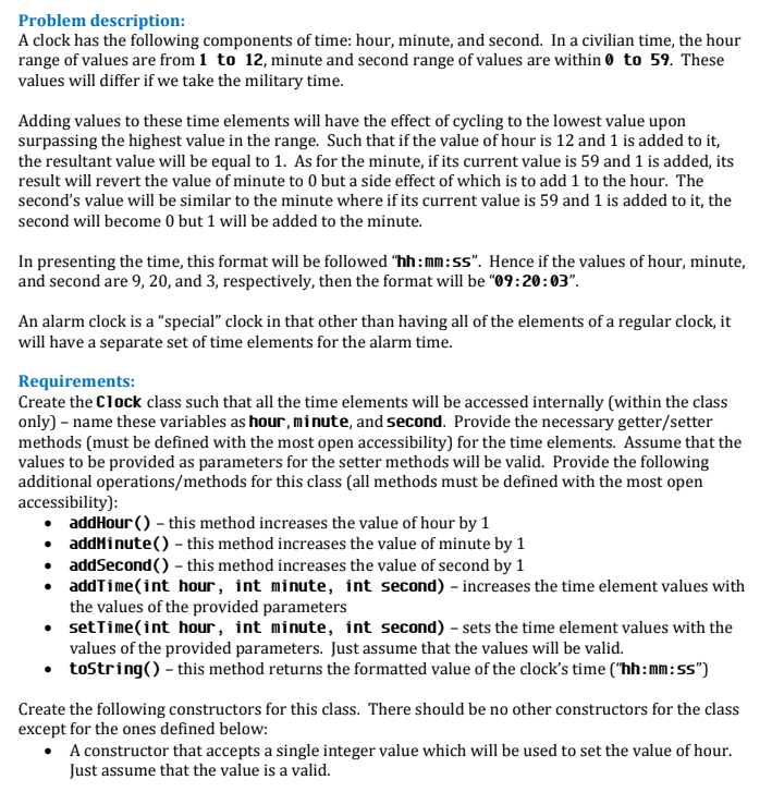 Solved Problem description: A clock has the following | Chegg.com