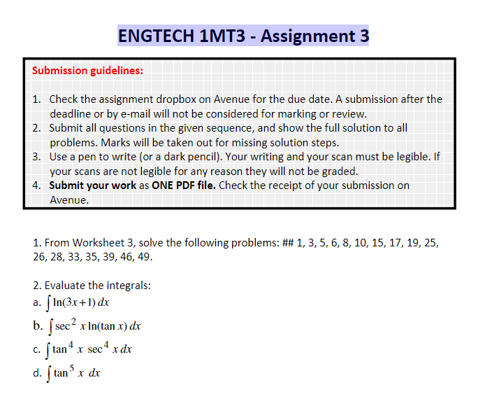 Solved ENGTECH 1MT3 - ﻿Assignment 3Submission | Chegg.com