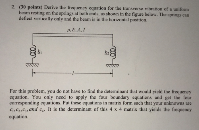 Solved 2. (30 points) Derive the frequency equation for the | Chegg.com