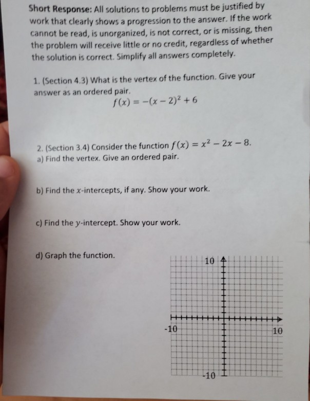 Solved Short Response: All solutions to problems must be | Chegg.com