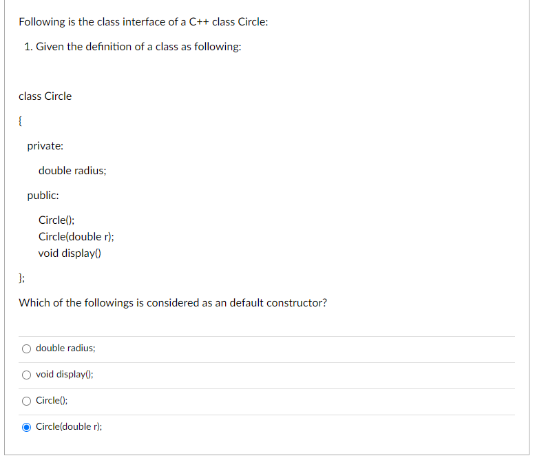 Solved Following is the class interface of a C++ class | Chegg.com