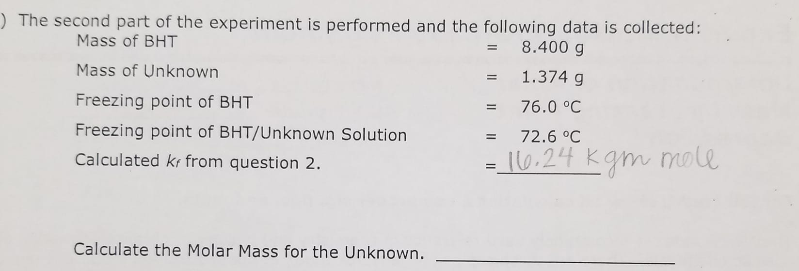 Solved The second part of the experiment is performed and | Chegg.com