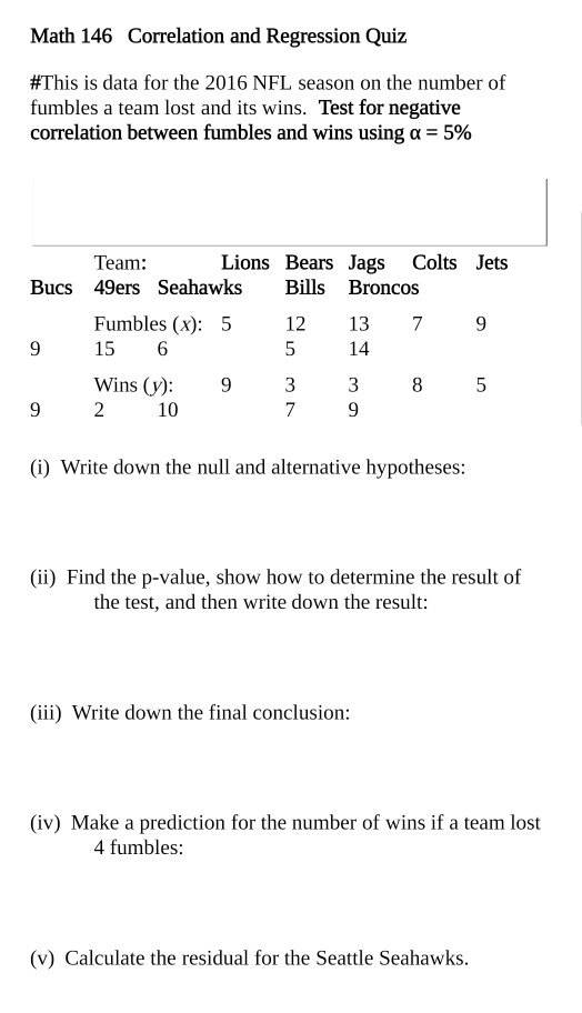 Solved Math 146 Correlation and Regression Quiz #This is | Chegg.com