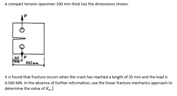 A compact tension specimen 100 mm thick has the | Chegg.com