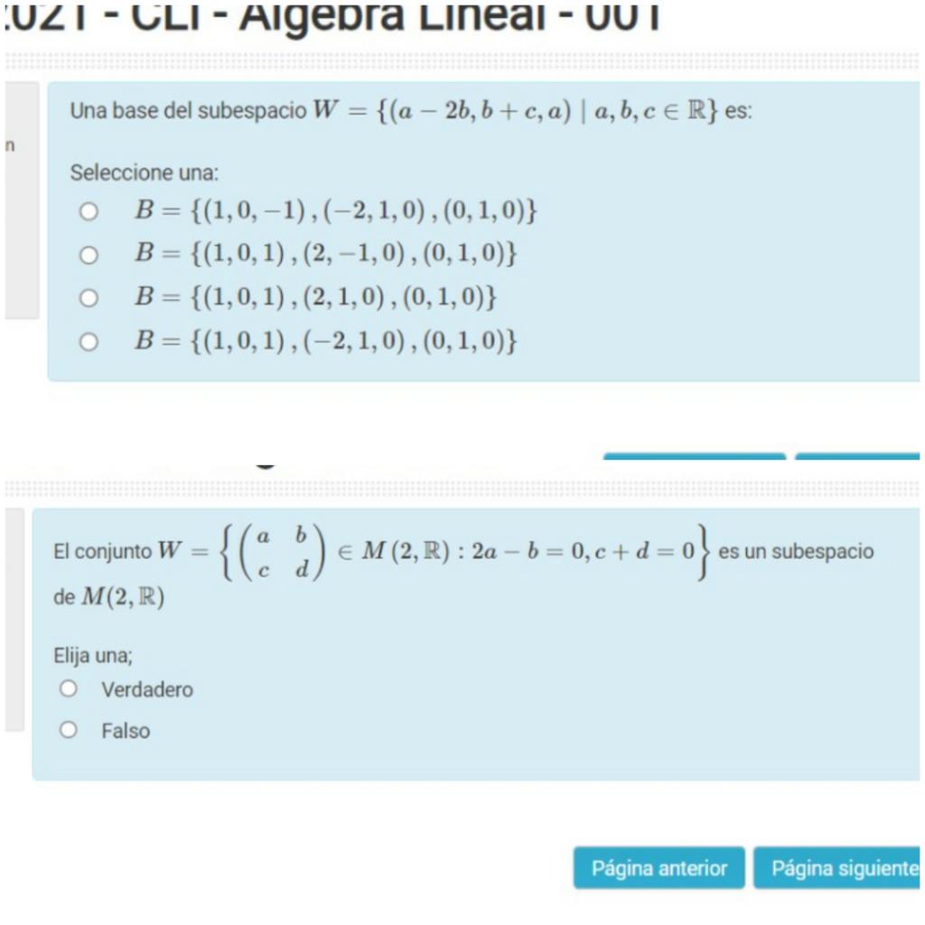 Solved UZI - CLI - Algebra Lineai-001 Una base del | Chegg.com
