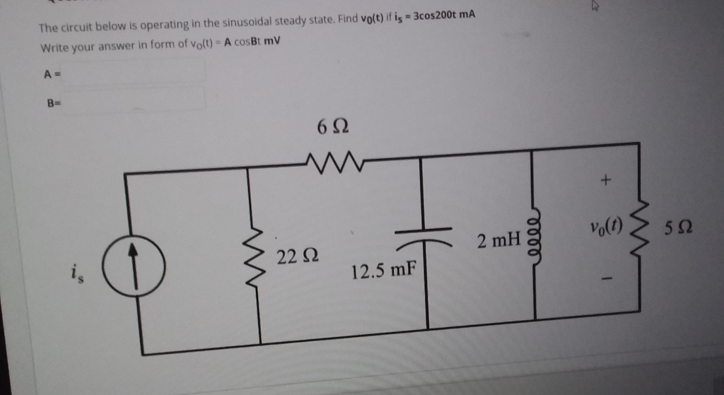 Solved The circuit below is operating in the sinusoidal | Chegg.com