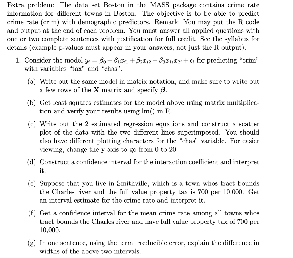 Solved Extra problem: The data set Boston in the MASS | Chegg.com