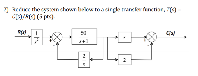 Solved 2) Reduce the system shown below to a single transfer | Chegg.com
