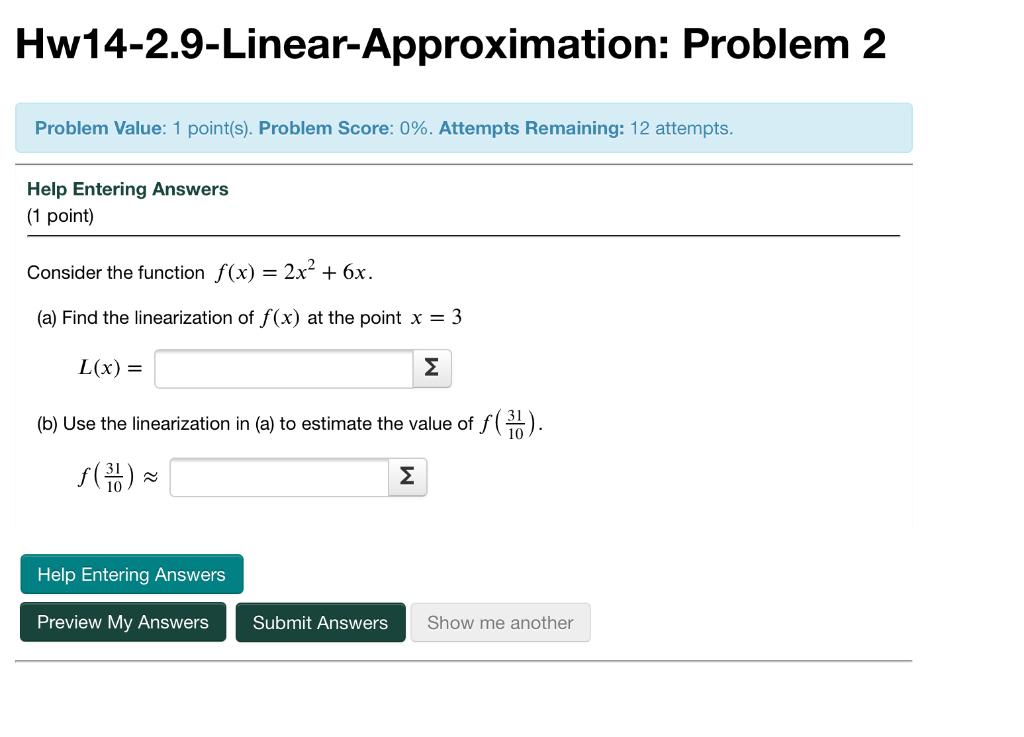 Solved Hw14 29 Linear Approximation Problem 2 Problem 