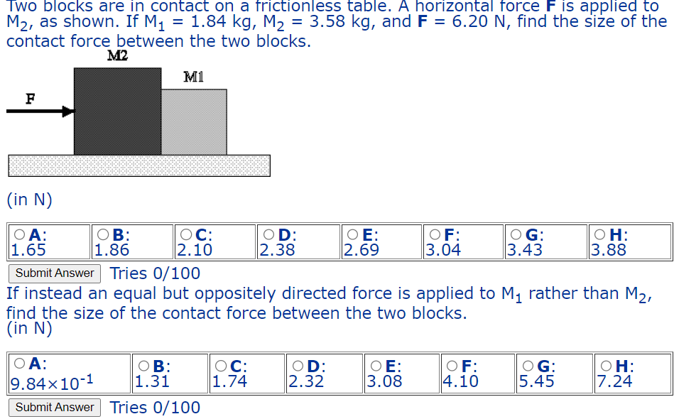 Solved two blocks are in contact on a frictionless table. A | Chegg.com
