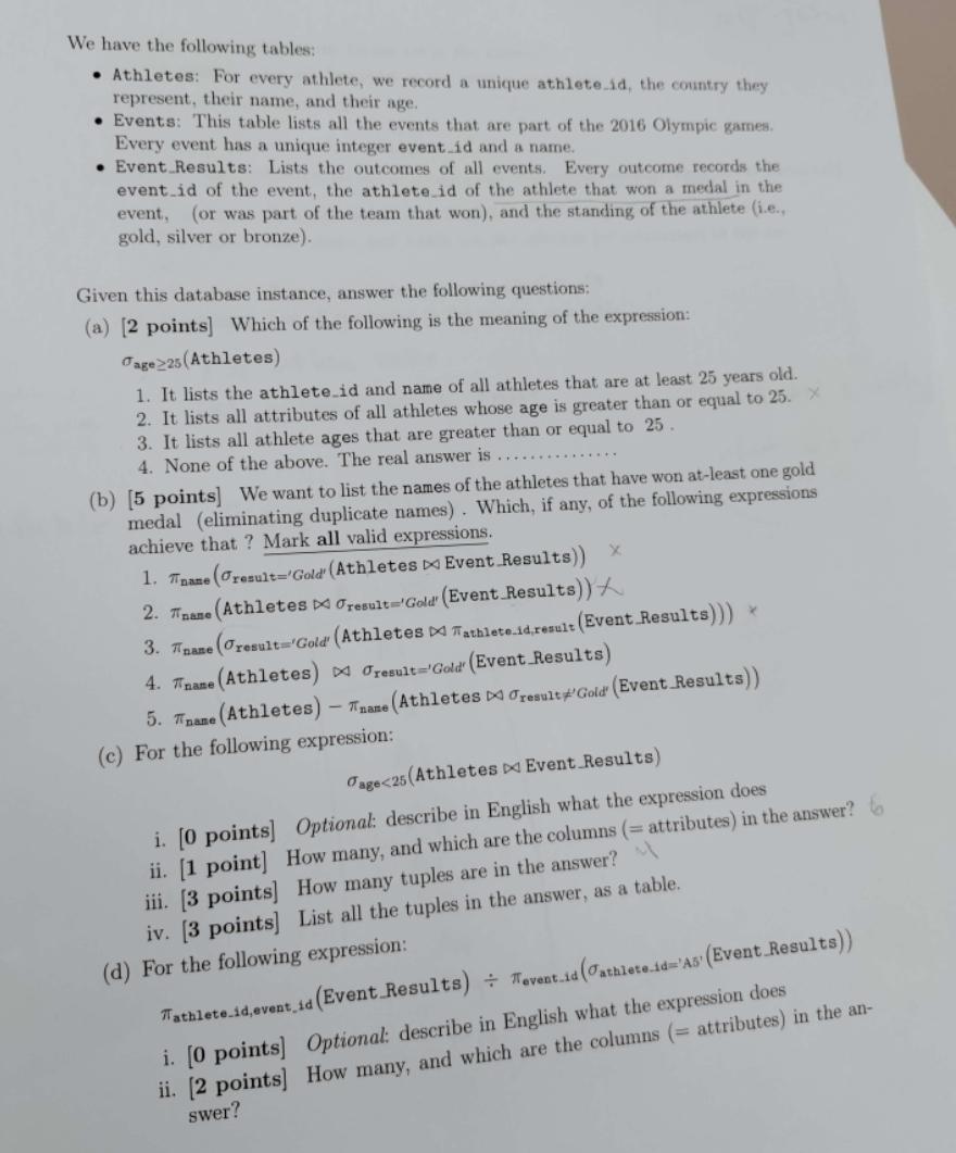 Solved Consider the relations of a database for the 2016.01 | Chegg.com