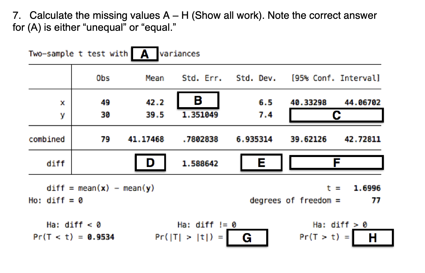 7. Calculate the missing values A−H (Show all work). | Chegg.com