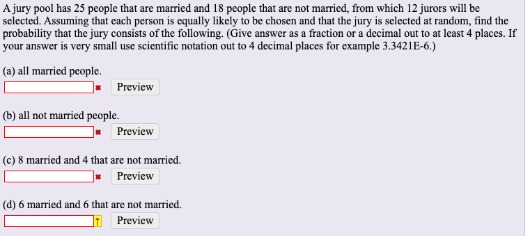 Solved A jury pool has 25 people that are married and 18 | Chegg.com