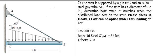Solved 7. The strut is supported by a pin at C and an A-36 | Chegg.com