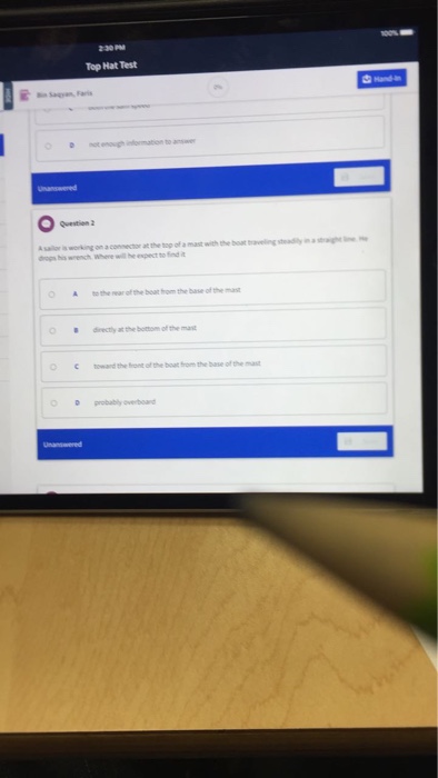 Solved Top Hat Test Question 2 drogps his wrench Where wil | Chegg.com