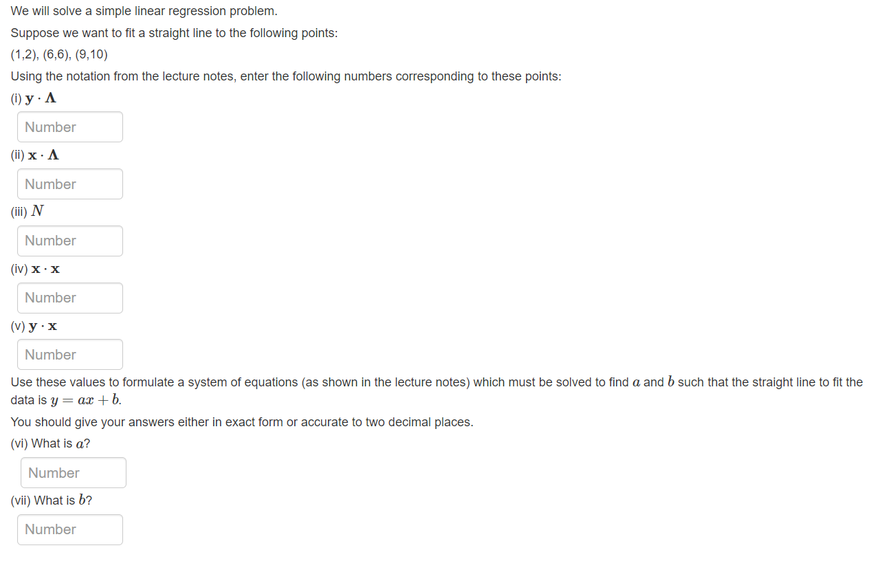 Solved We will solve a simple linear regression problem. | Chegg.com