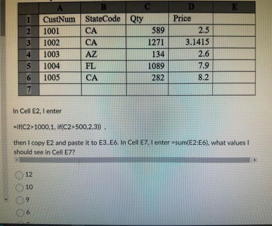Solved In Cell E2, I enter = iff (C2>1000,1, if(C2>500,2,3)) | Chegg.com
